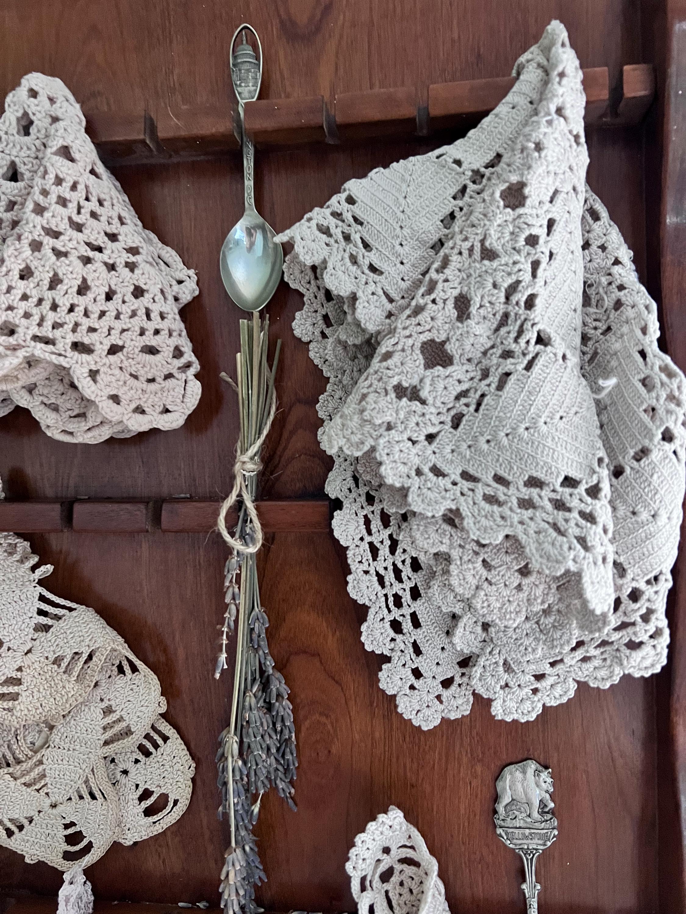 Vintage Wooden Spoon Rack With Hand Knitted Doilies - Etsy