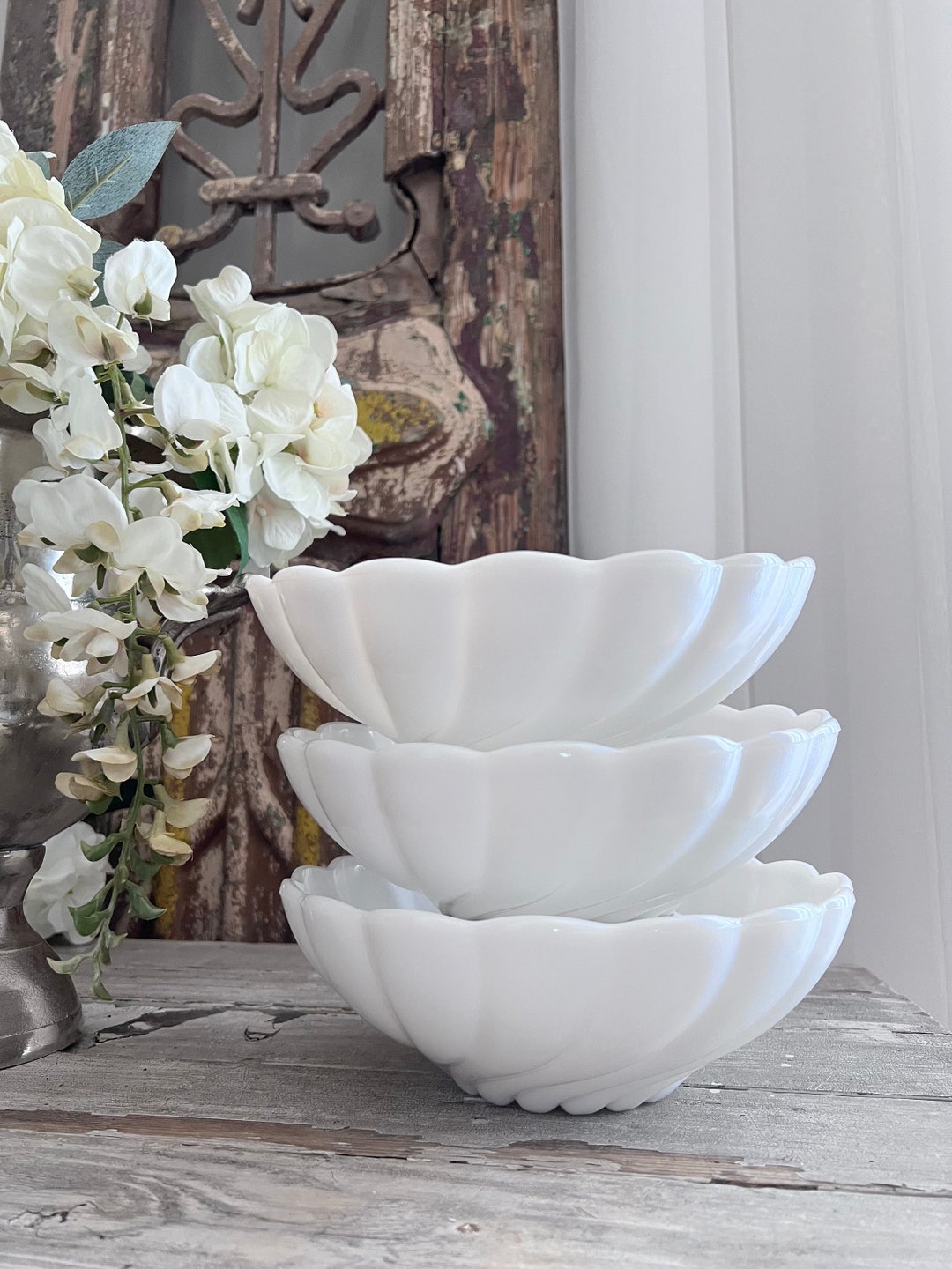 Large Vintage Stack Milk Glass Bowls Triple Stack - Etsy