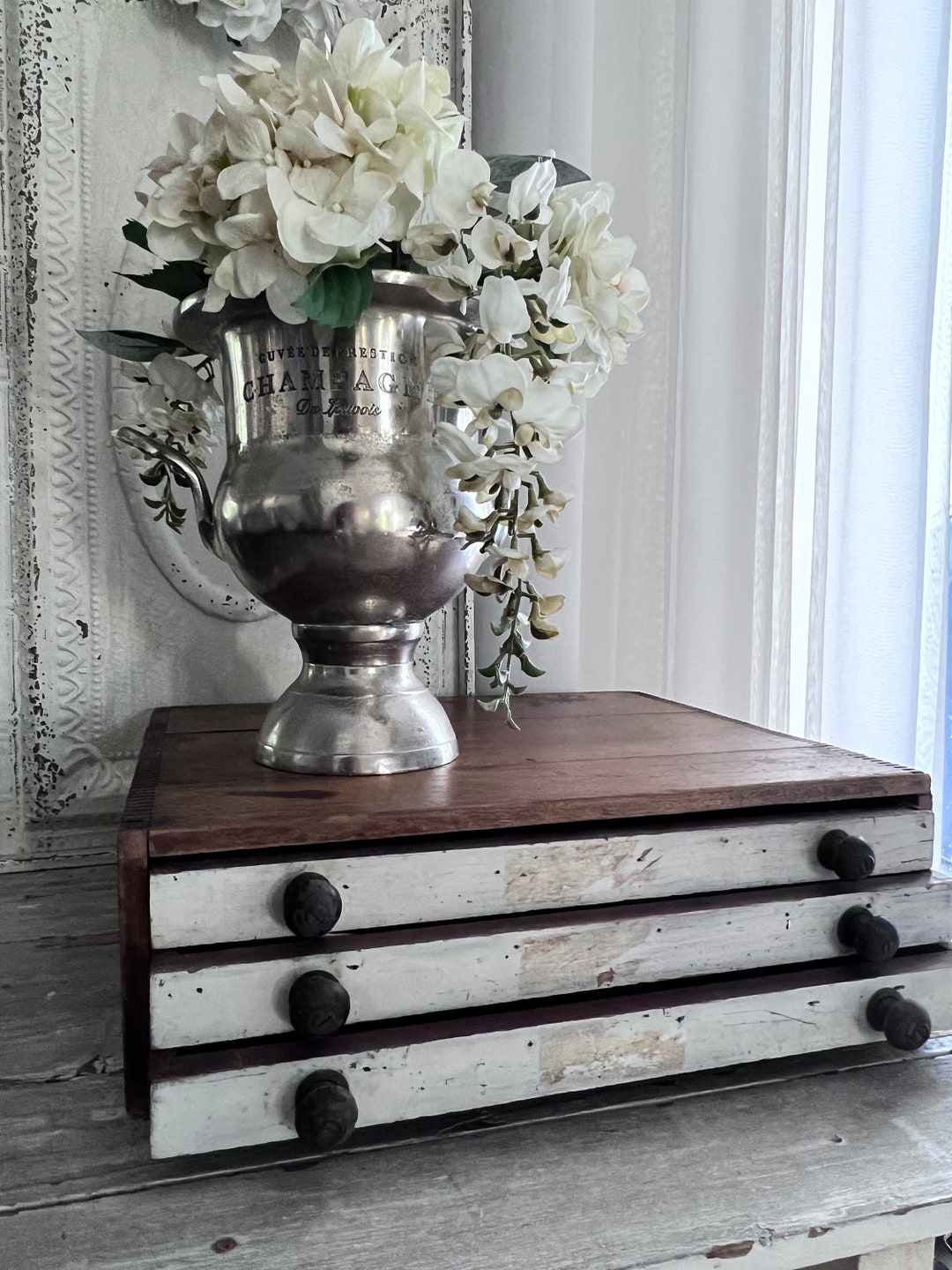 Antique Three Drawers Two Toned Spool Cabinet - Etsy