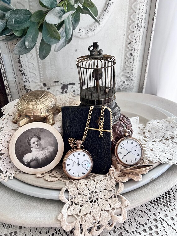 Antique Gold Plate Pocket Watch ~ Alarm Clock ~ Birdc… - Gem