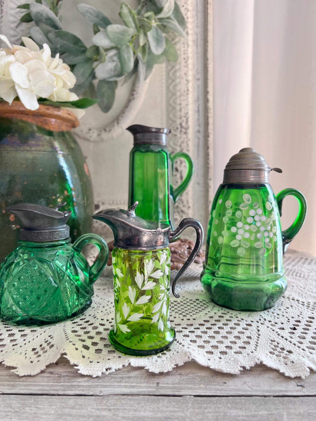 Antique Green Glass Maple Syrup Pitchers - Etsy