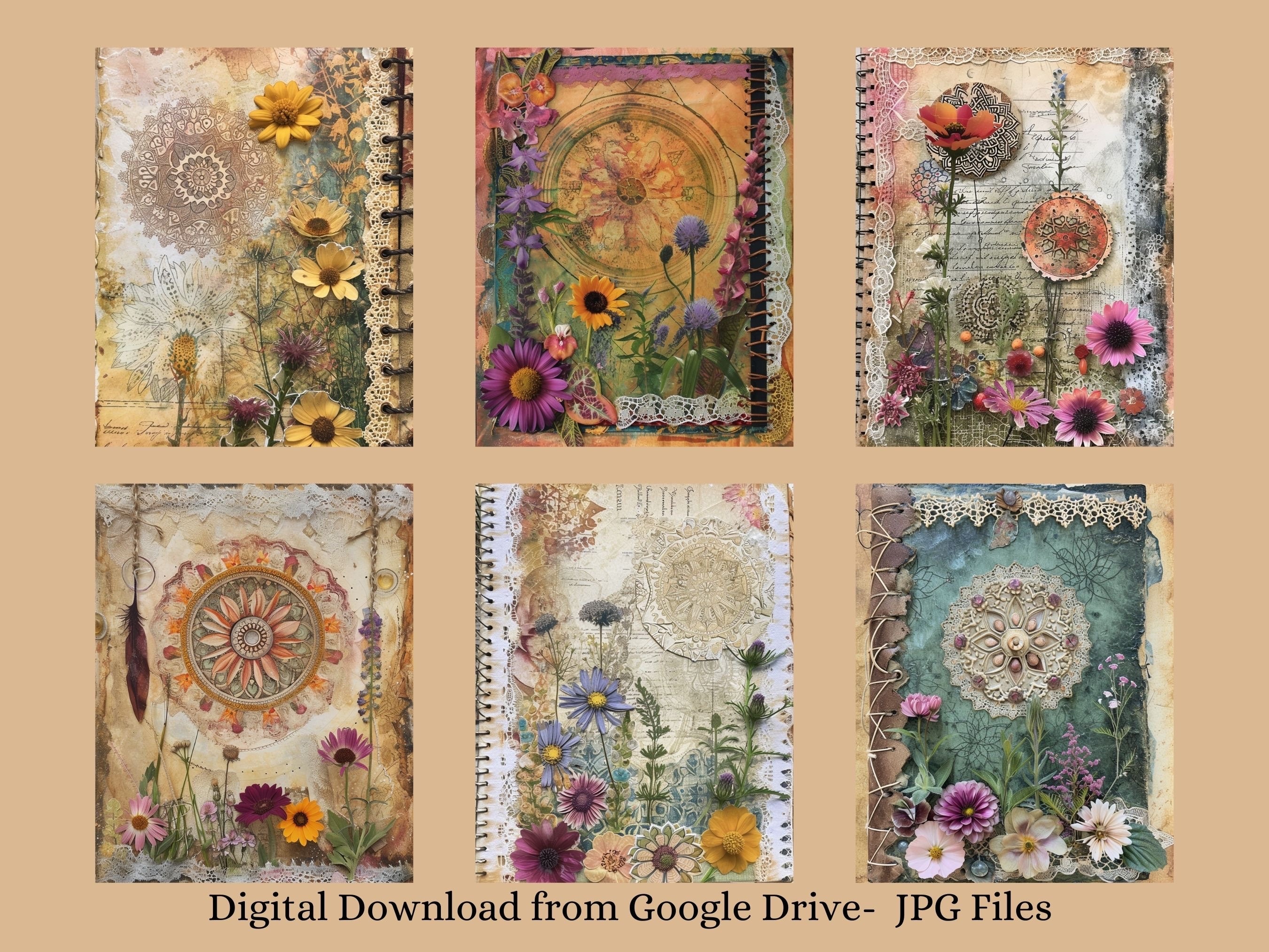 Boho Digital Journal Pages, Printable Vintage Junk Journal Kit, 8.5x11 ...