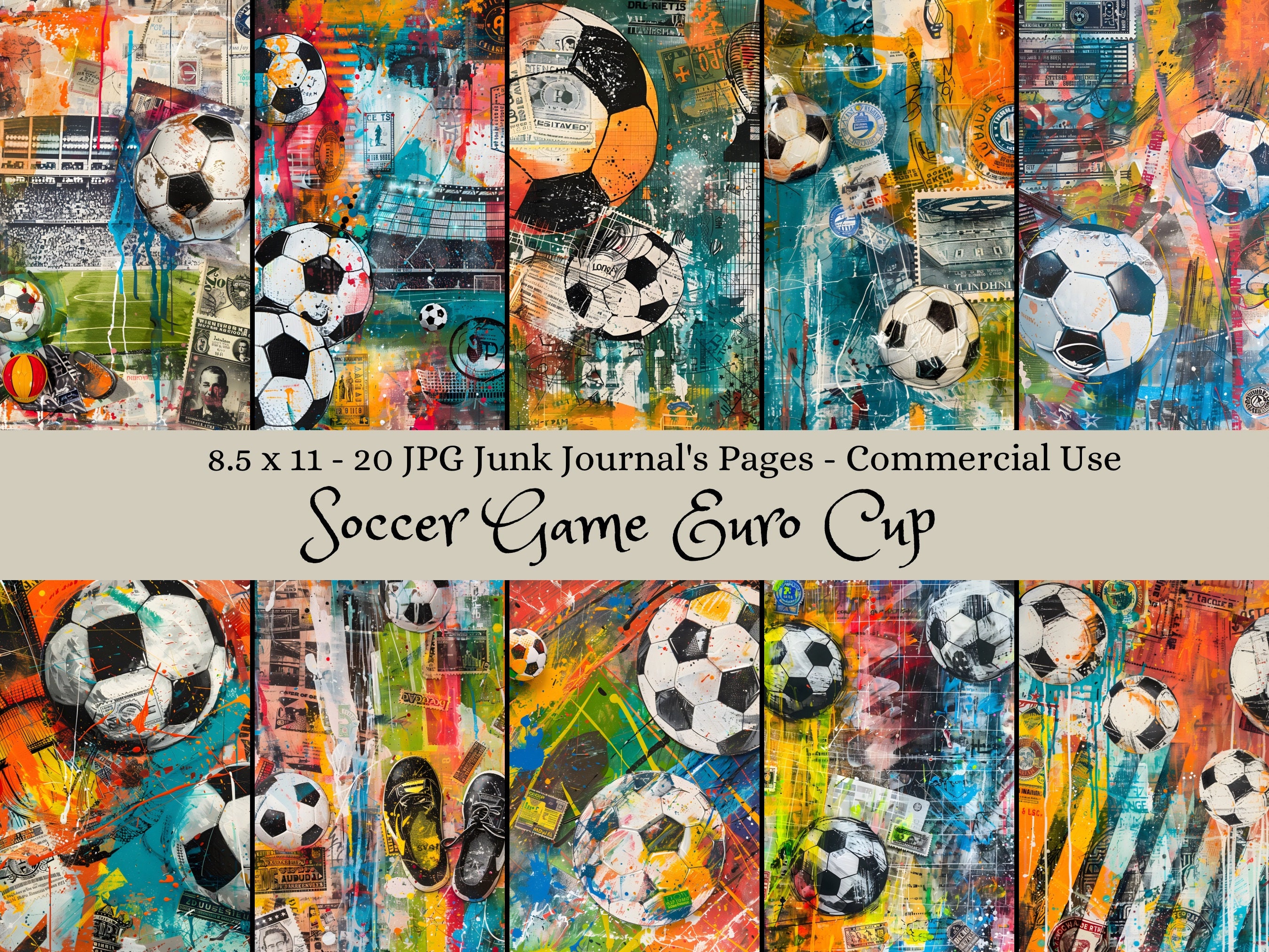 Soccer Game Euro Cup Digital Junk Journal Pages, Commercial Use 8.5x11 ...