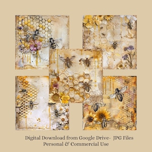 Vintage Bee Digital Paper, Honeycomb Scrapbook Background, 12x12 ...