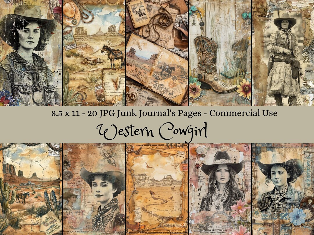 Vintage Western Cowgirl Digital Journal Pages, 8.5x11 Inch Collage ...