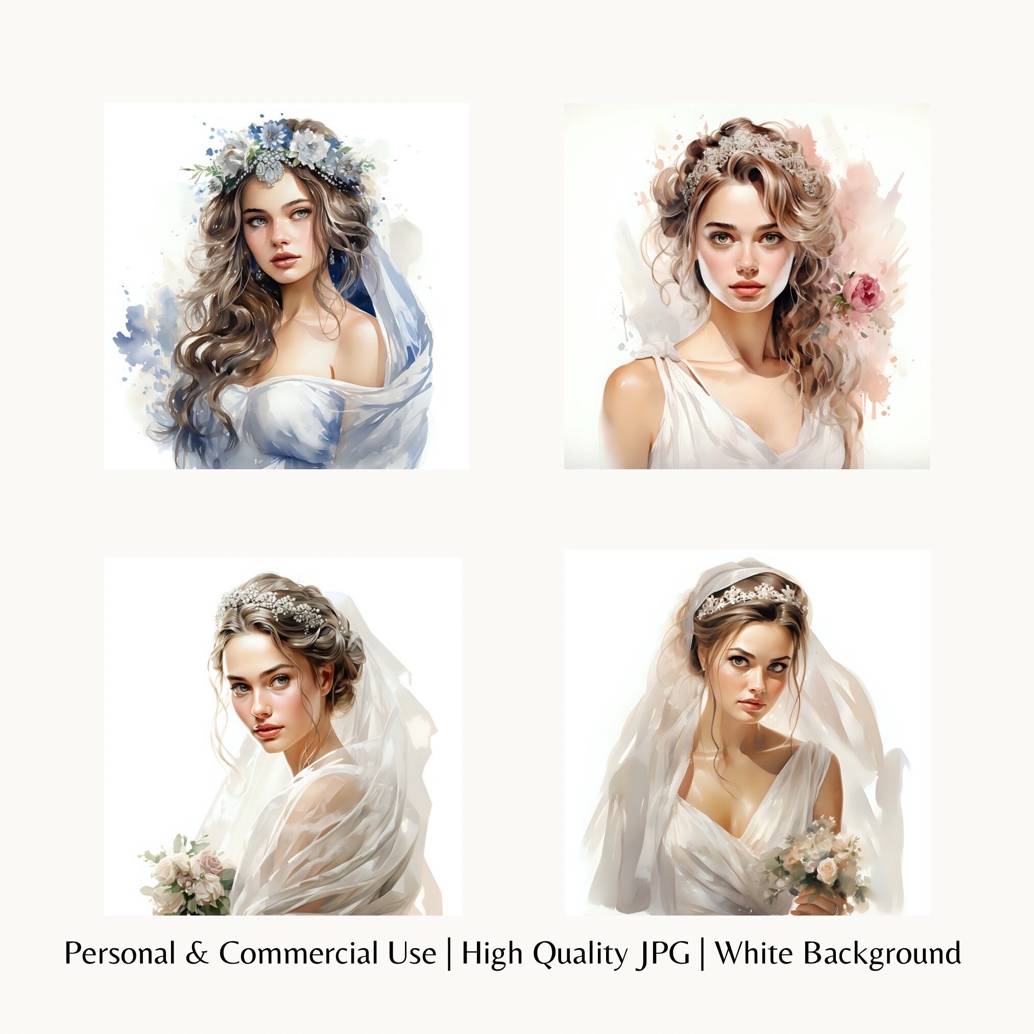 Watercolor Bride Veil and Tiara Clipart, Wedding Day Illustration ...