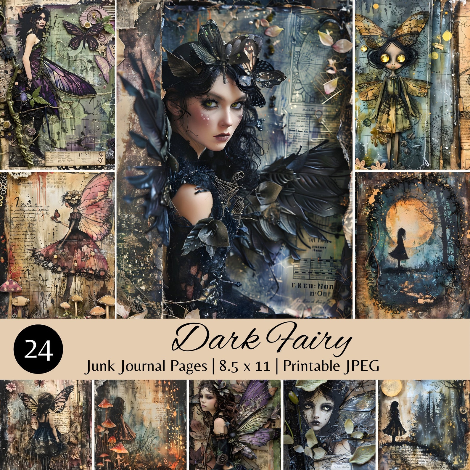 Dark Fairy Junk Journal Pages, 8.5 X 11, Printable JPEG, Digital ...