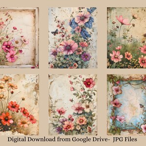 Shabby Chic Floral Junk Journal Pages, Printable Vintage Flower Digital ...