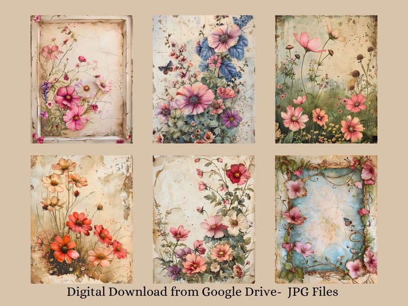 Shabby Chic Floral Junk Journal Pages, Printable Vintage Flower Digital ...