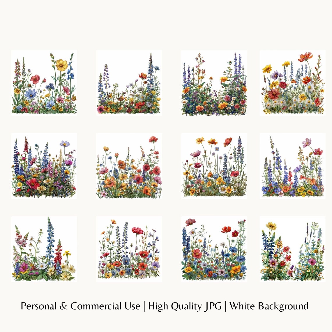 24 Wildflower Border Clipart, Wild Flowers, Printable Watercolor ...