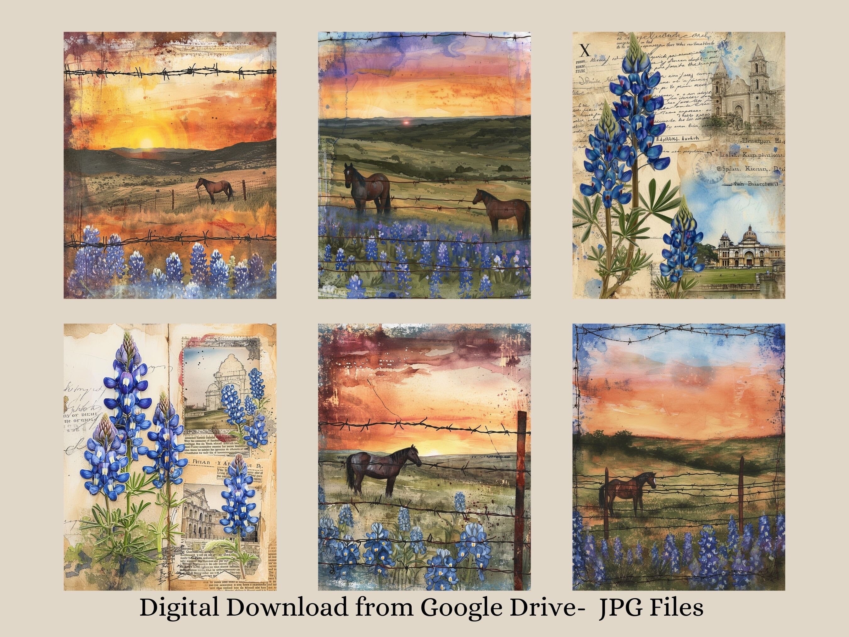 Texas Themed Digital Junk Journal Pages, Vintage Western Collage, Jpg ...