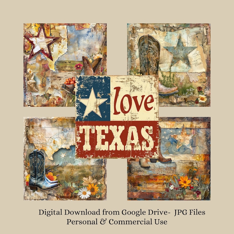 Vintage Texas Themed Digital Scrapbook Pages, Antique Style 12x12 JPEG ...