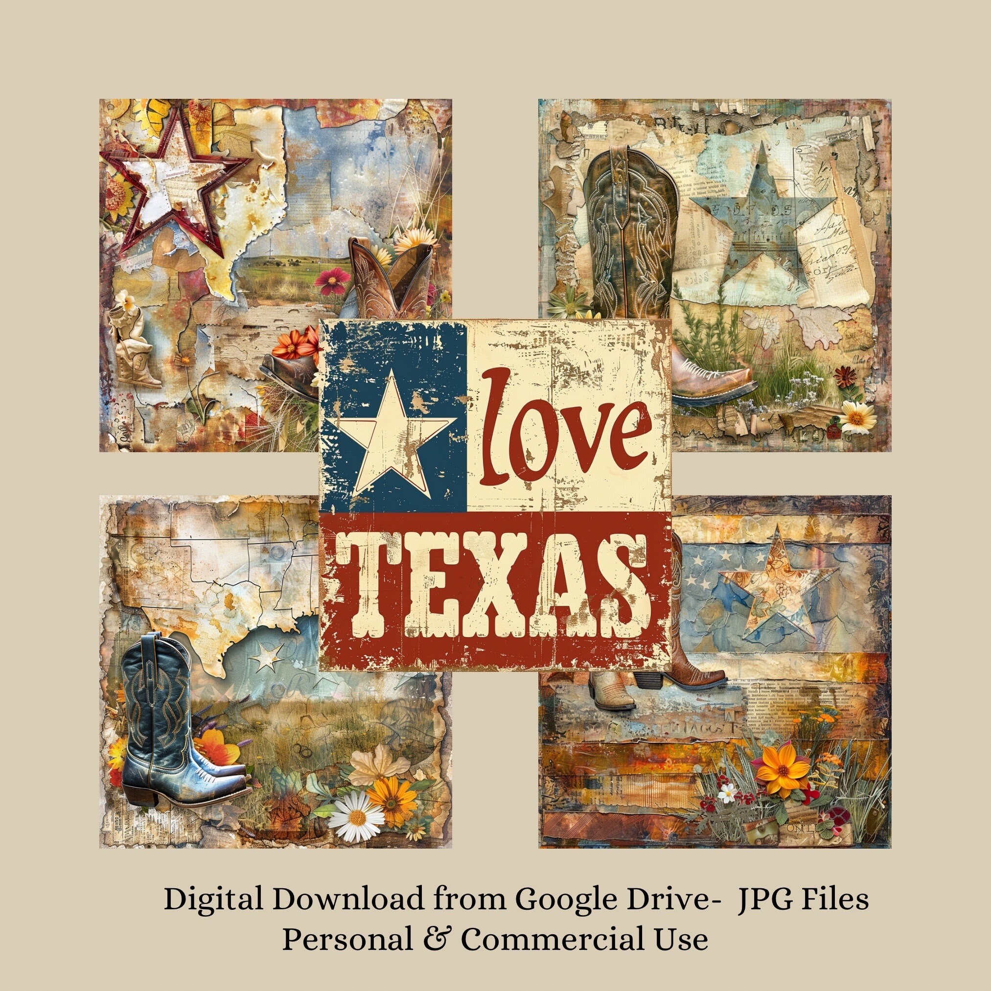 Vintage Texas Themed Digital Scrapbook Pages, Antique Style 12x12 JPEG ...