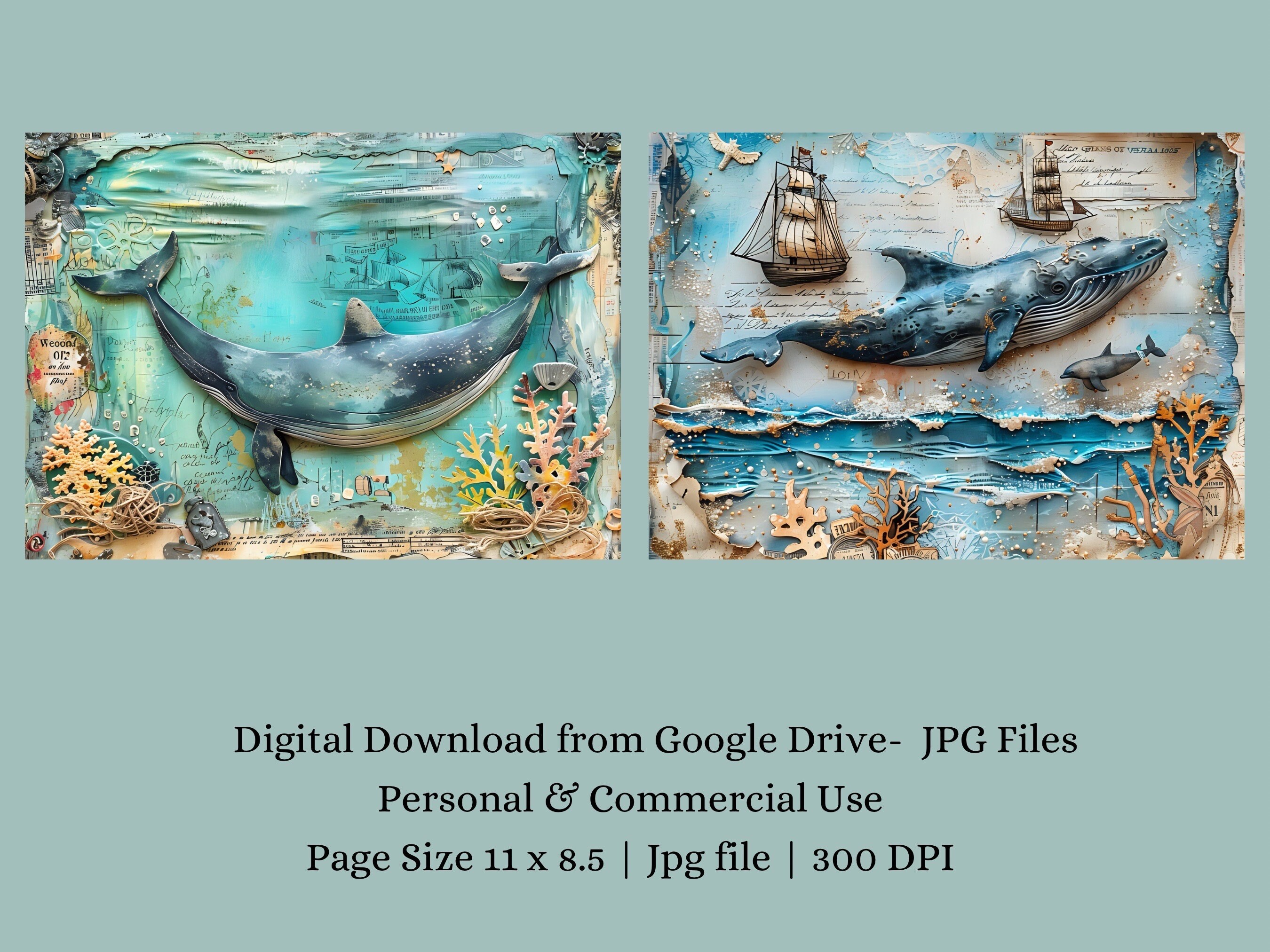 Ocean Junk Journal Digital Kit, Sea Life Collage Sheets, Printable ...
