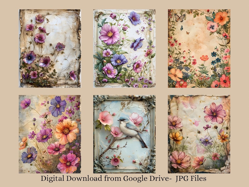 Shabby Chic Floral Junk Journal Pages, Printable Vintage Flower Digital ...