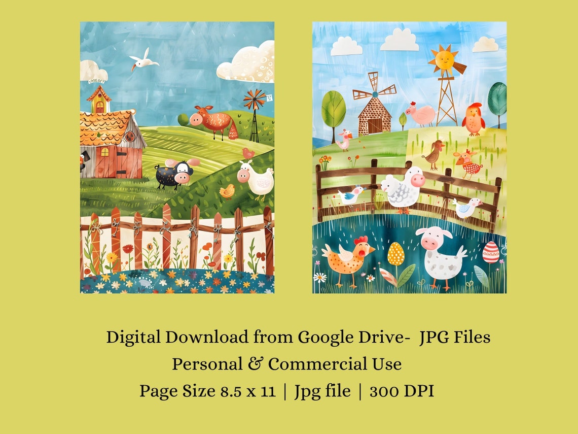 Kids Farm Digital Papers, Cute Animal Printables, Junk Journal Pages ...