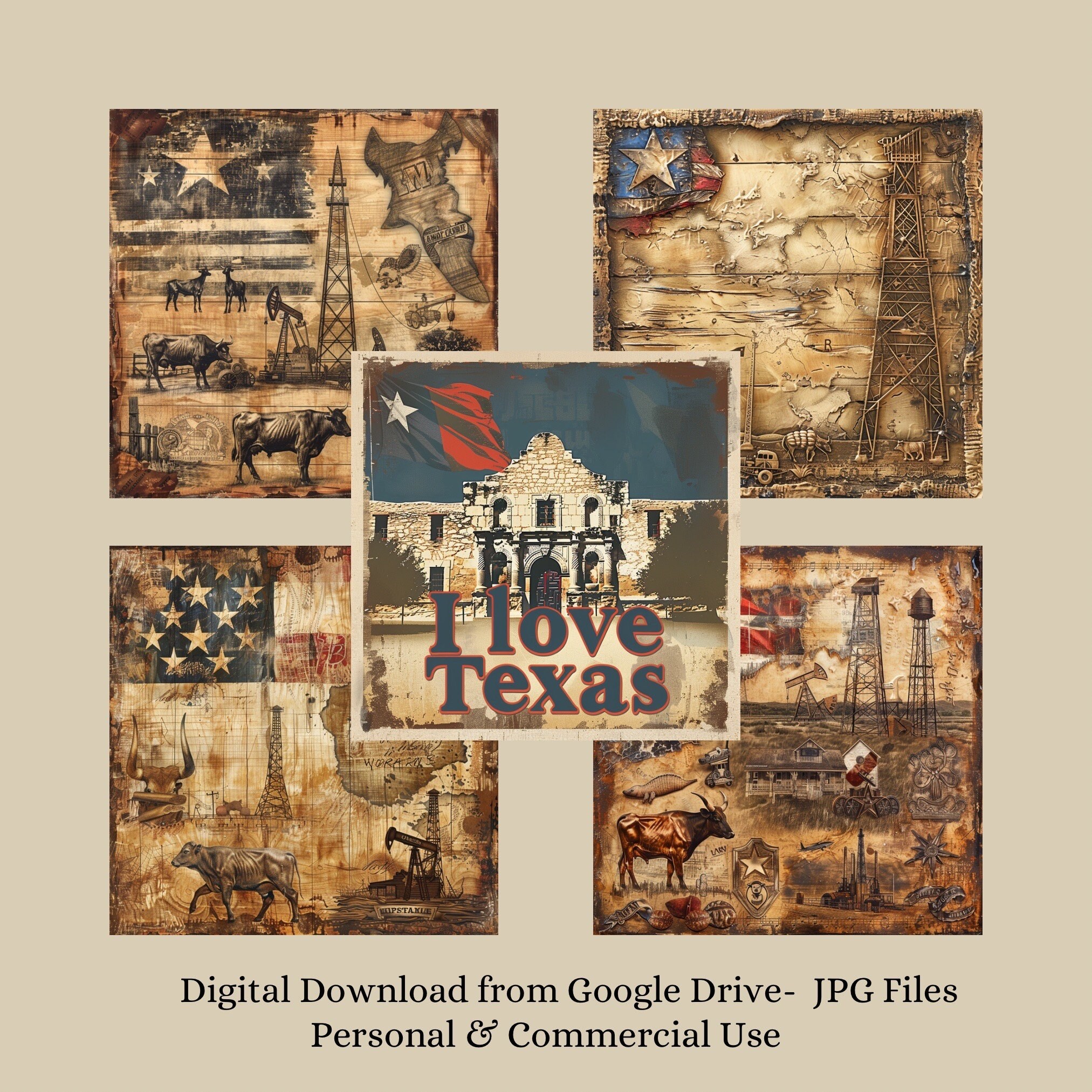 Vintage Texas Themed Digital Scrapbook Pages, Antique Style 12x12 JPEG ...