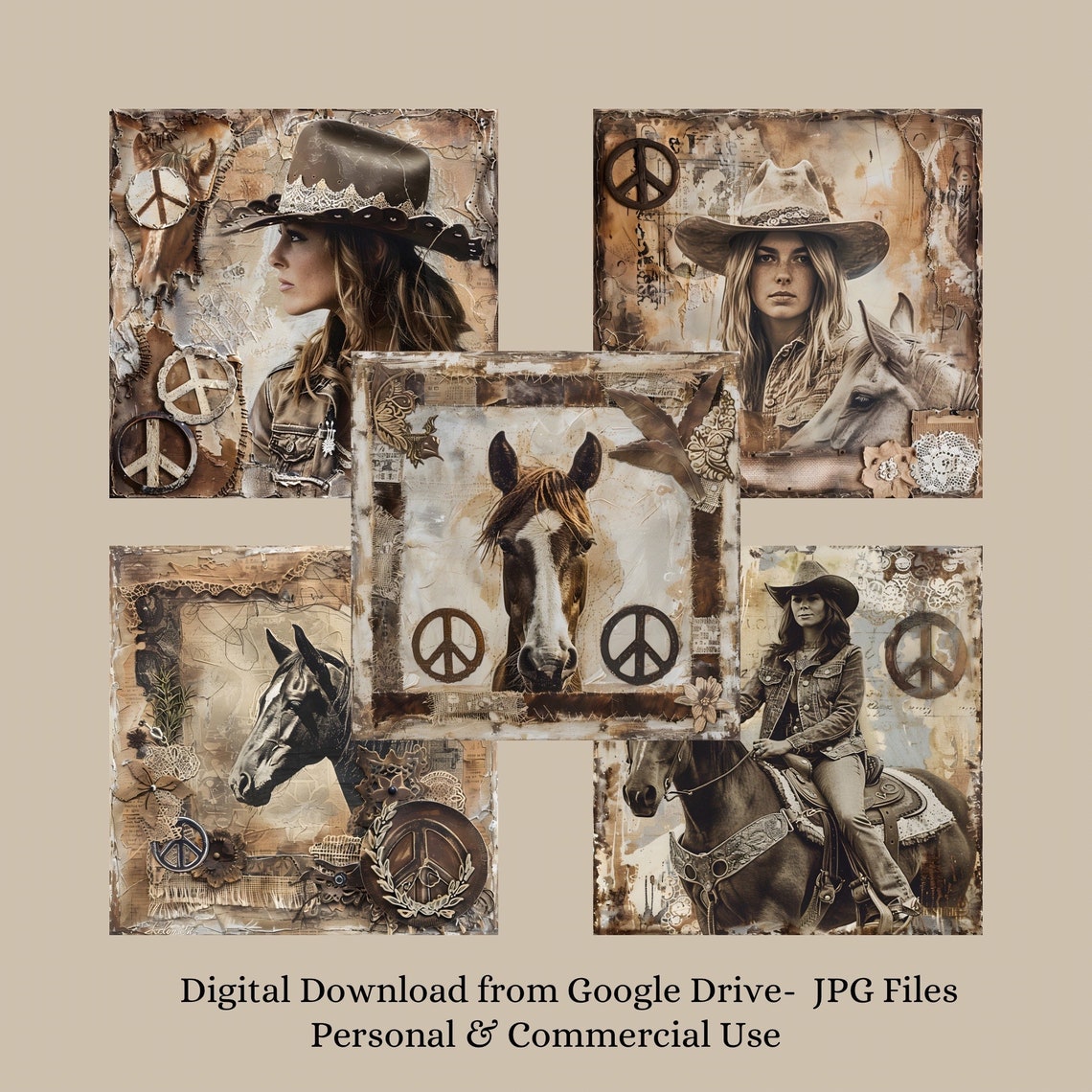 Vintage Cowgirl Digital Scrapbook Paper Pack, Western Theme, 12x12 ...