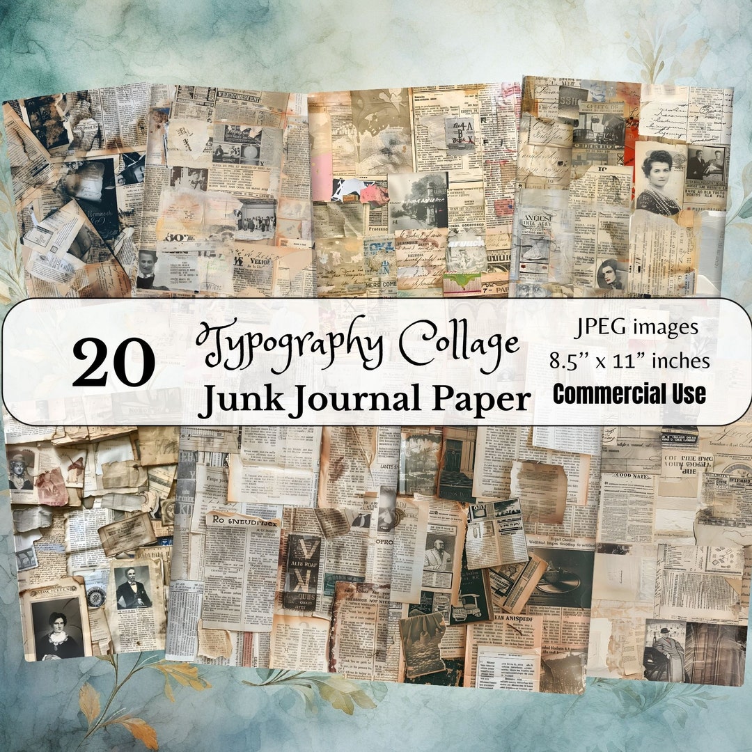 Vintage Typography Digital Paper Pack, Junk Journal Ephemera, Printable ...