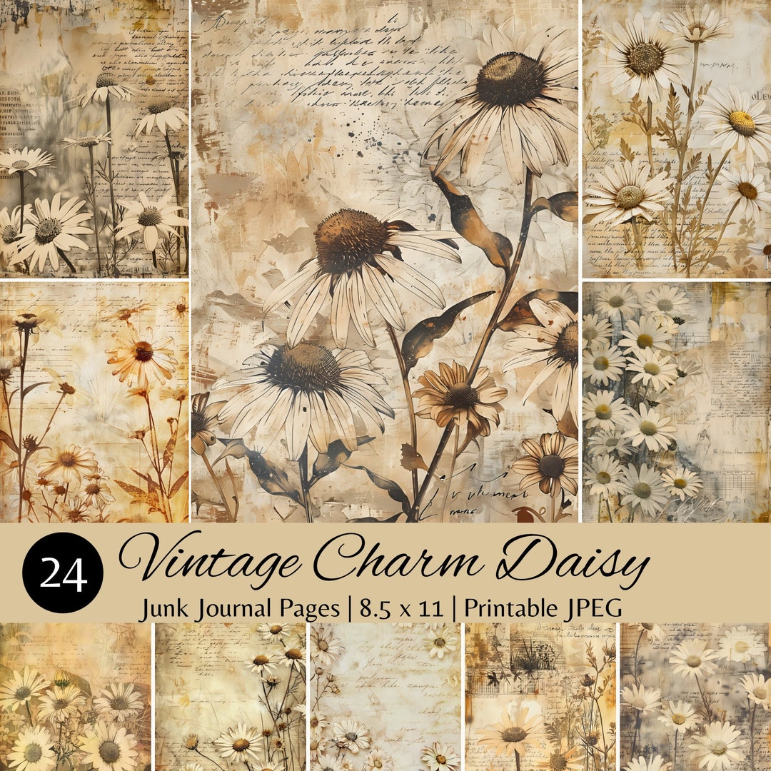 Vintage Daisy Printable Journal Pages, Shabby Chic Floral Digital ...