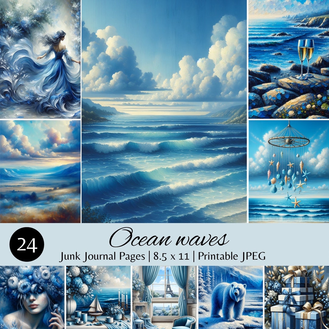 Ocean Waves Junk Journal Pages, Printable Nautical Scrapbooking ...