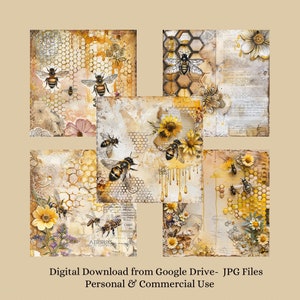 Vintage Bee Digital Paper, Honeycomb Scrapbook Background, 12x12 ...
