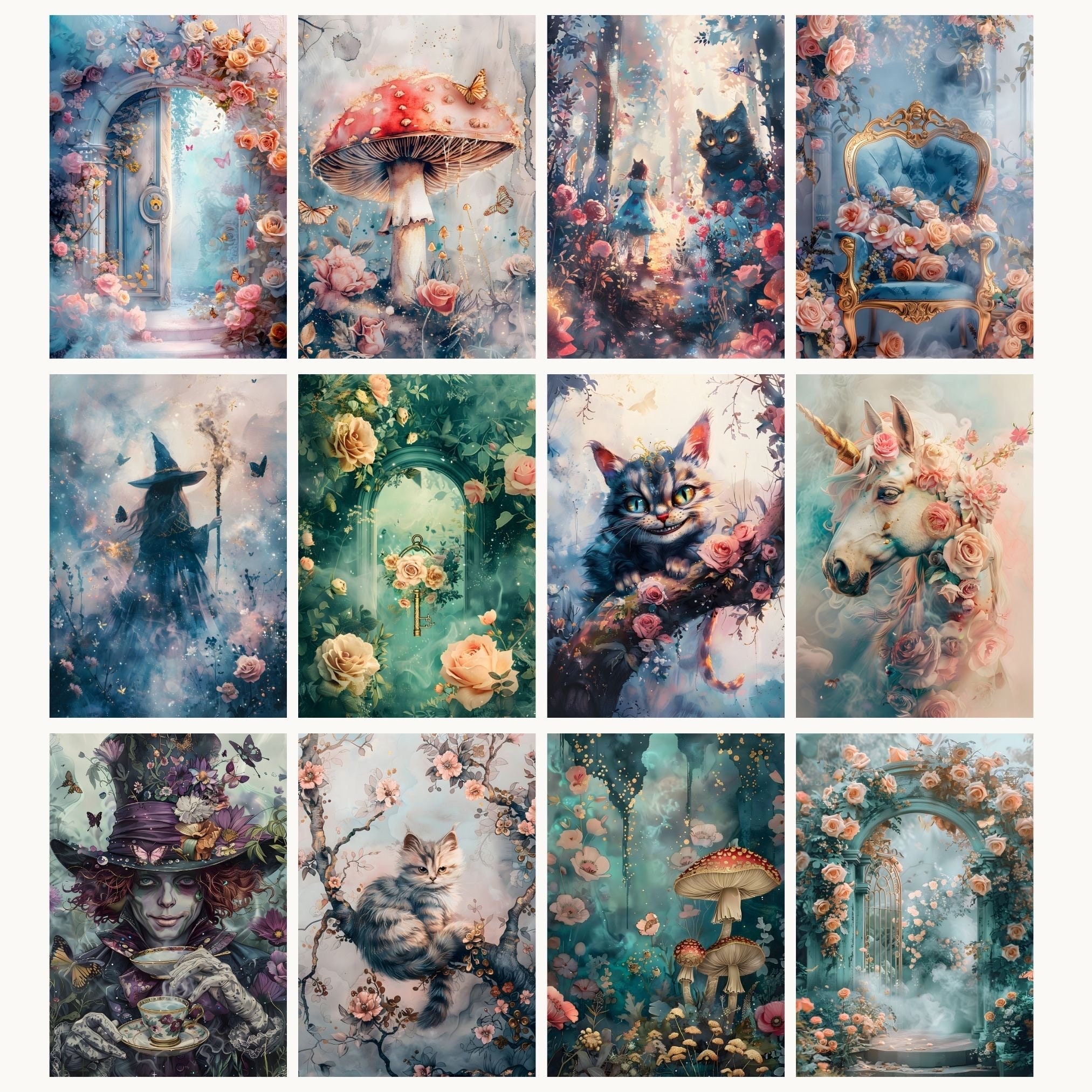 Whimsical Alice in Wonderland Printable Junk Journal Pages, 8.5 X 11 ...