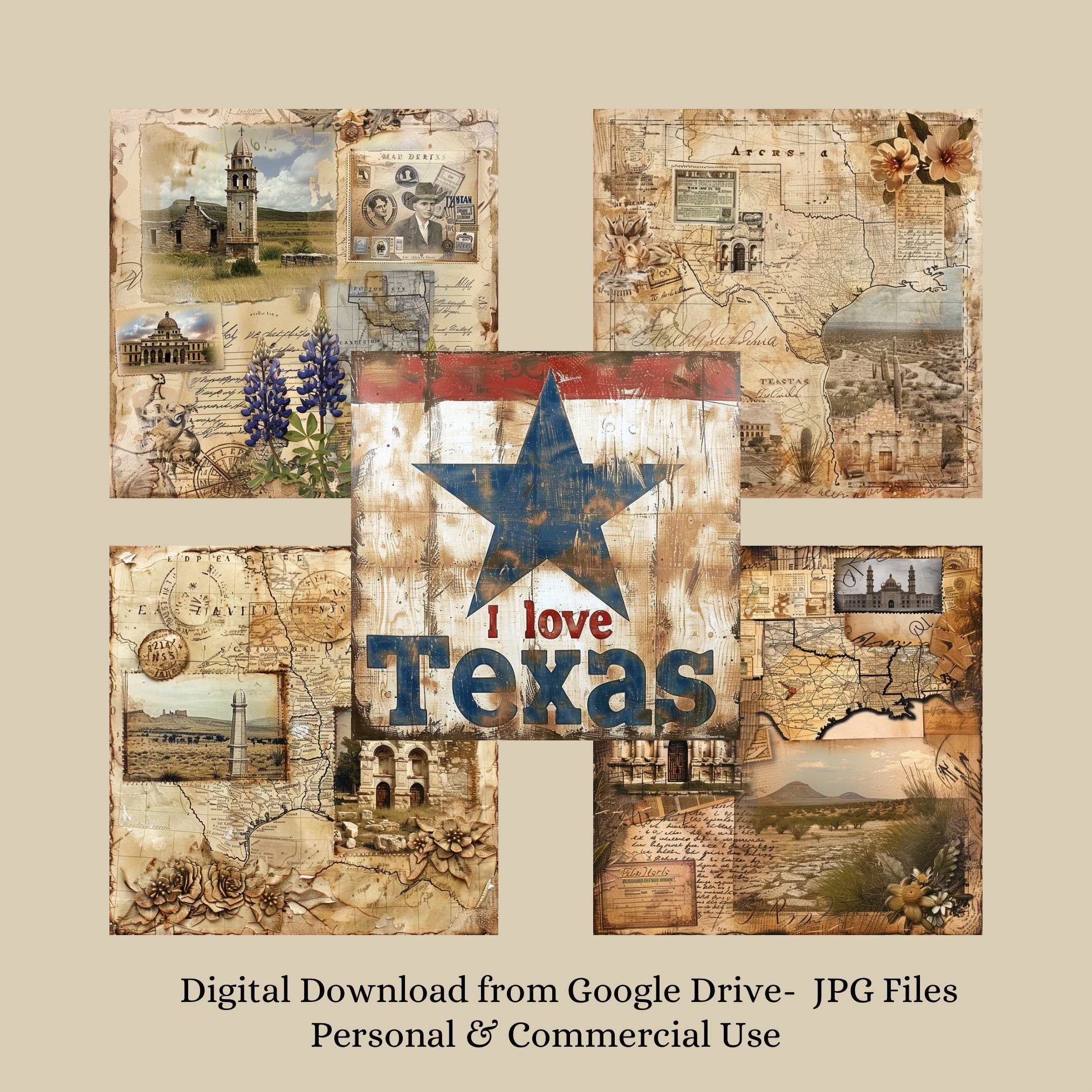 Vintage Texas Themed Digital Scrapbook Pages, Antique Style 12x12 JPEG ...