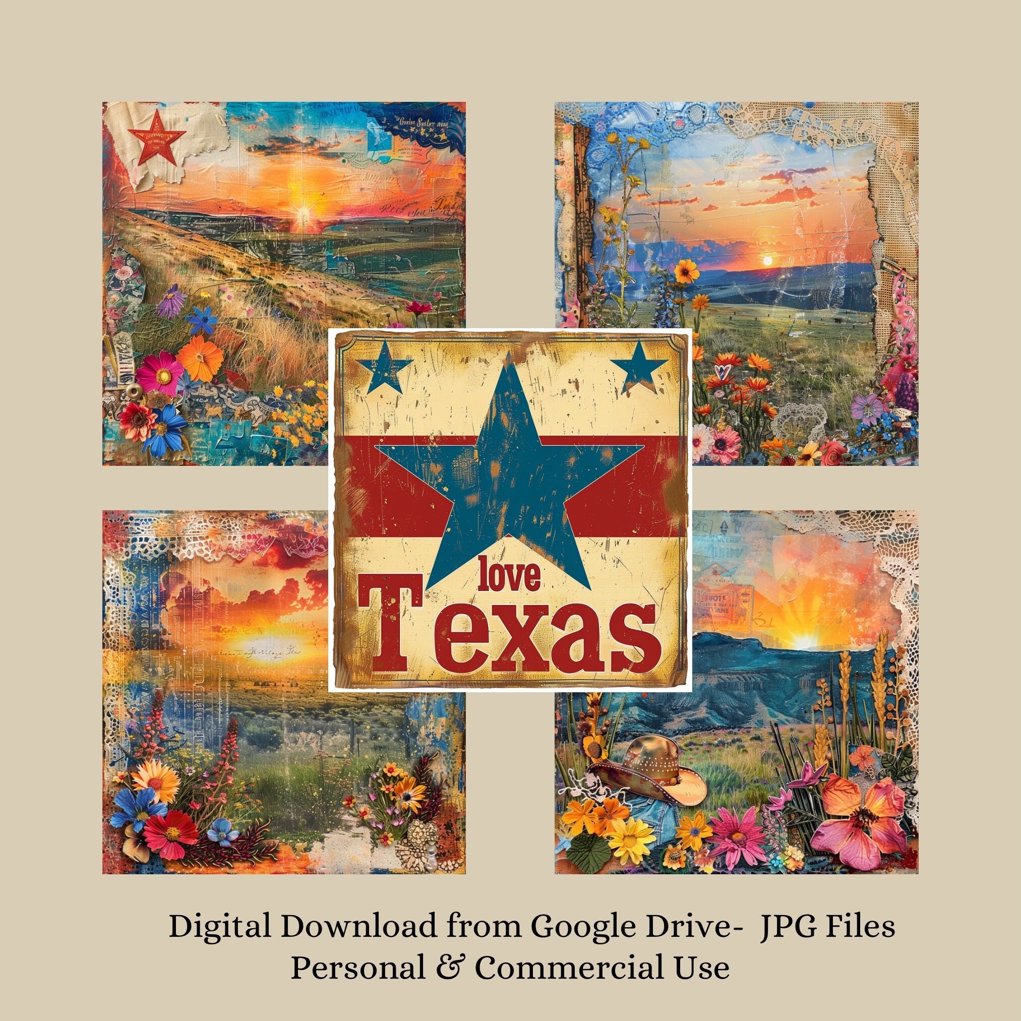 Vintage Texas Themed Digital Scrapbook Pages, Antique Style 12x12 JPEG ...