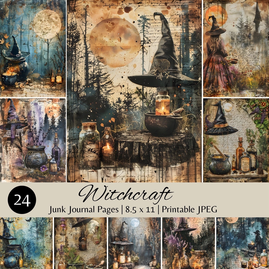Witchcraft Elements Scrapbooking Page,witch for Halloween Junk Journals ...
