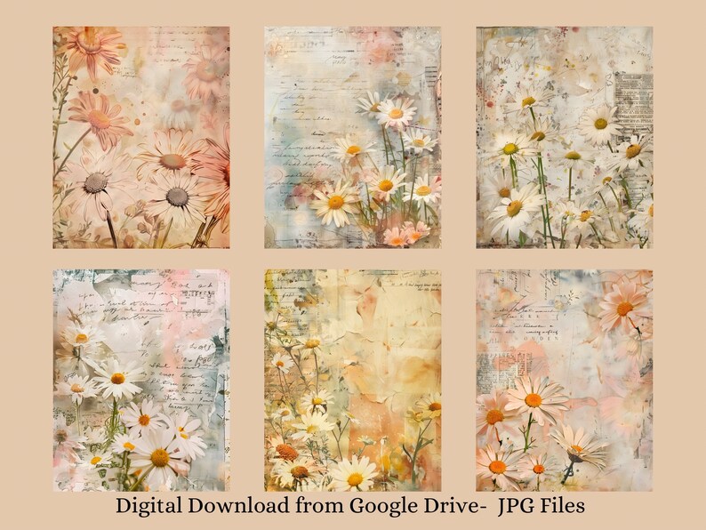 Vintage Daisy Digital Papers Pack, 8.5x11 Junk Journal Pages, Printable ...