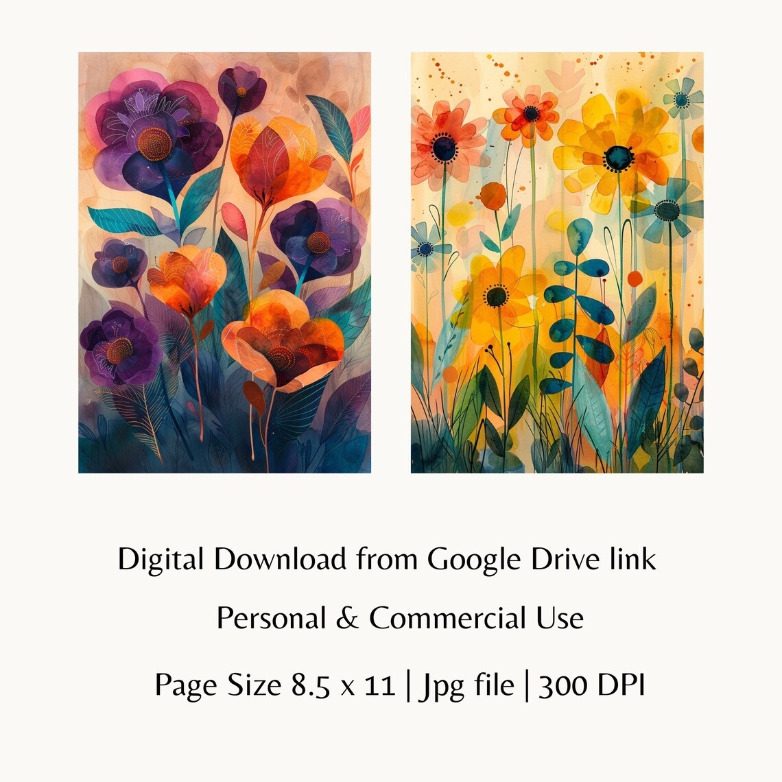 Printable Abstract Floral Art Set of 24, Vibrant Flower Wall Decor ...