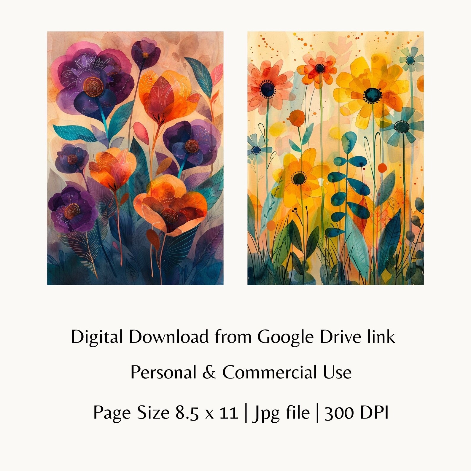 Printable Abstract Floral Art Set of 24, Vibrant Flower Wall Decor ...