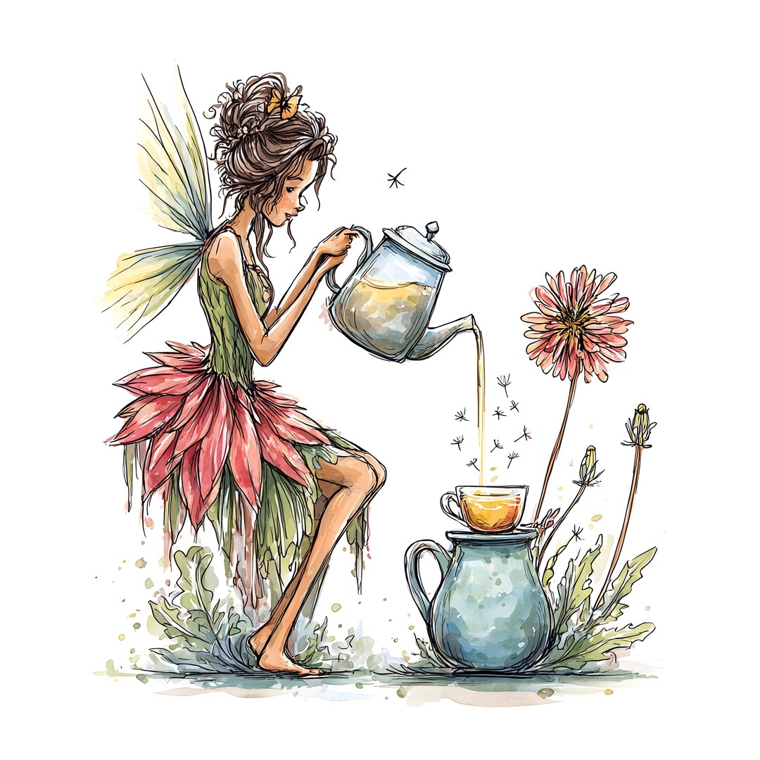 Fairy Tea Party Clipart Set | Whimsical Watercolor Fairies and Mushroom ...