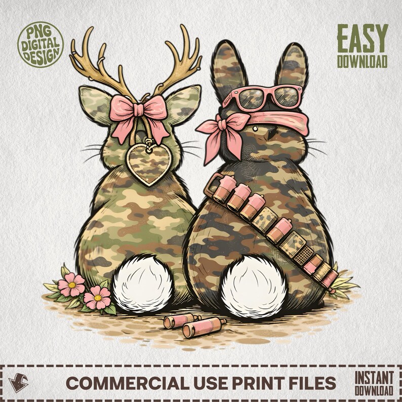 Hunting Clipart, Camo Bunny PNG, Her Theme Design, Digital Download ...