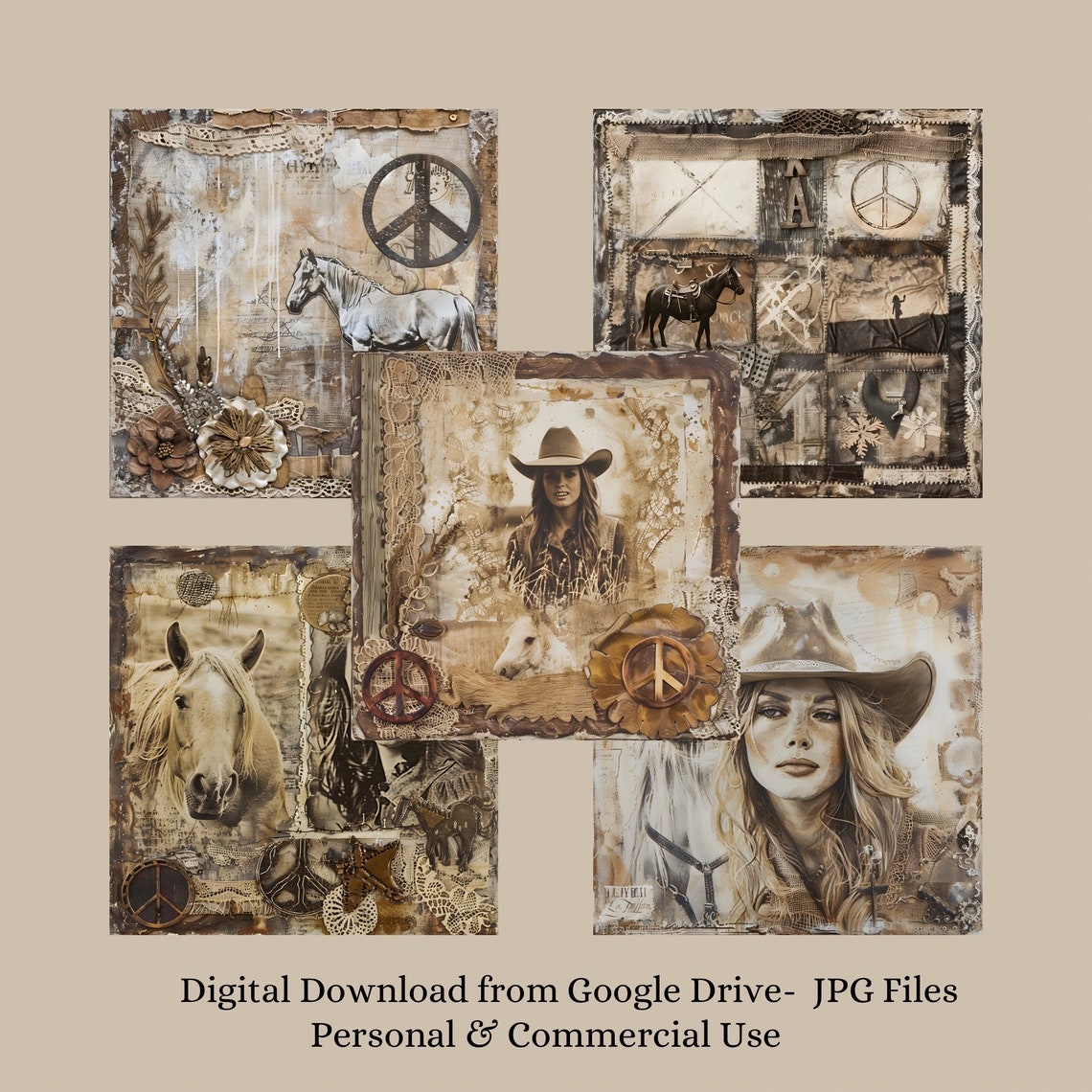 Vintage Cowgirl Digital Scrapbook Paper Pack, Western Theme, 12x12 ...