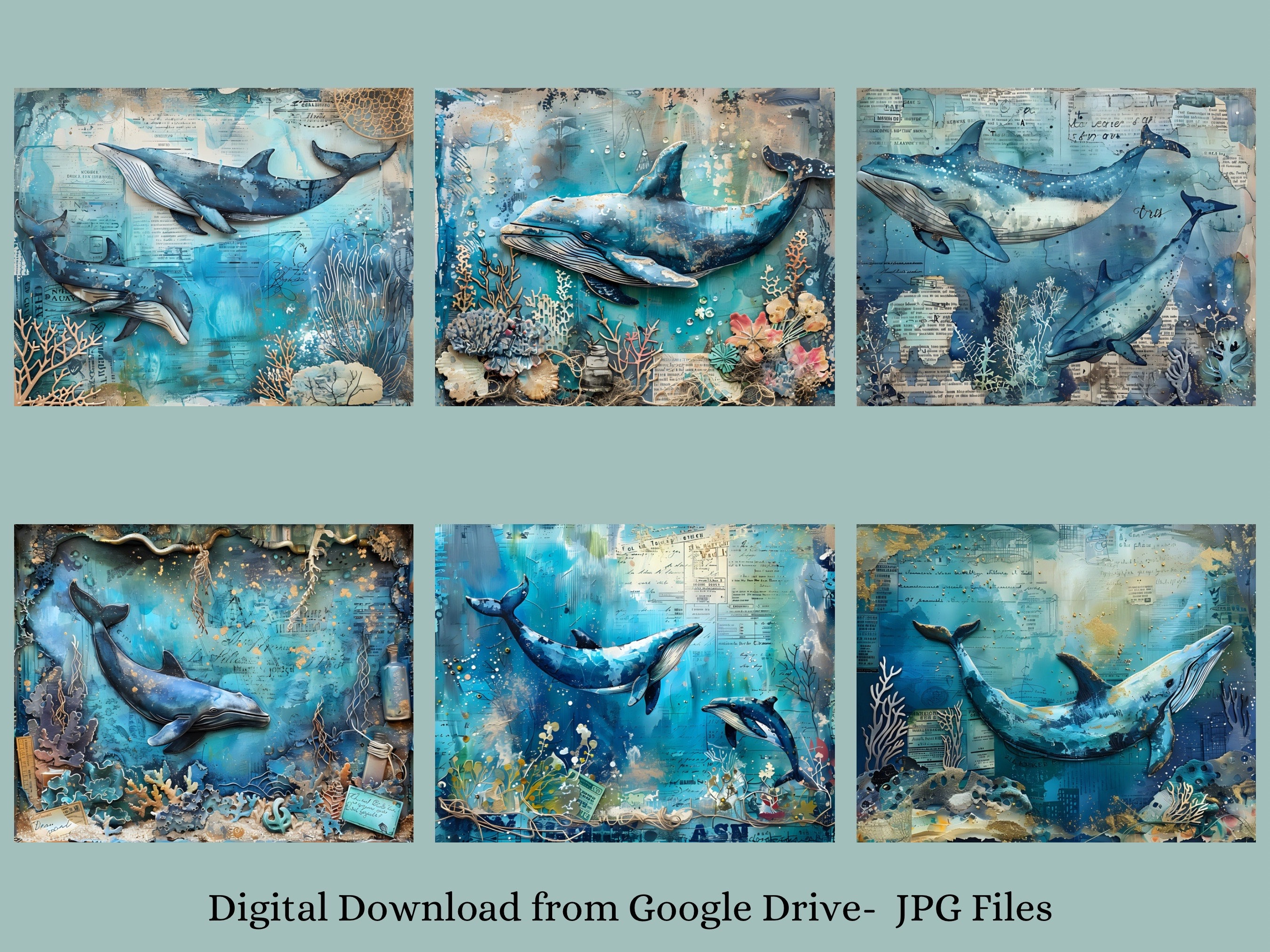 Ocean Junk Journal Digital Kit, Sea Life Collage Sheets, Printable ...