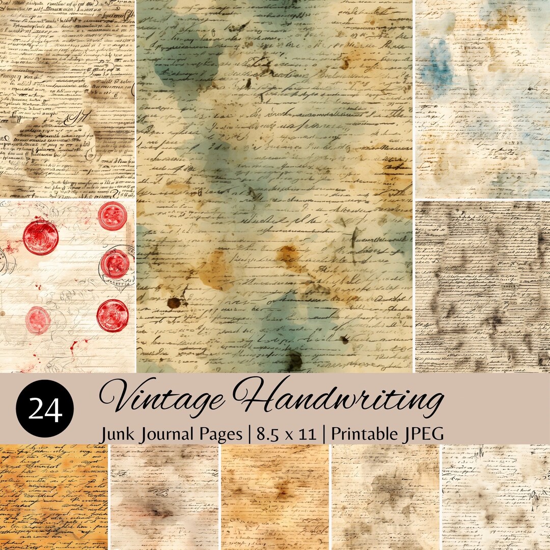 Vintage Handwriting Digital Junk Journal Texture, High-quality Jpegs, 8 ...
