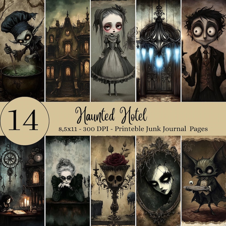Haunted Hotel Junk Journal Pages Digital Download, 14 Printable Vintage ...