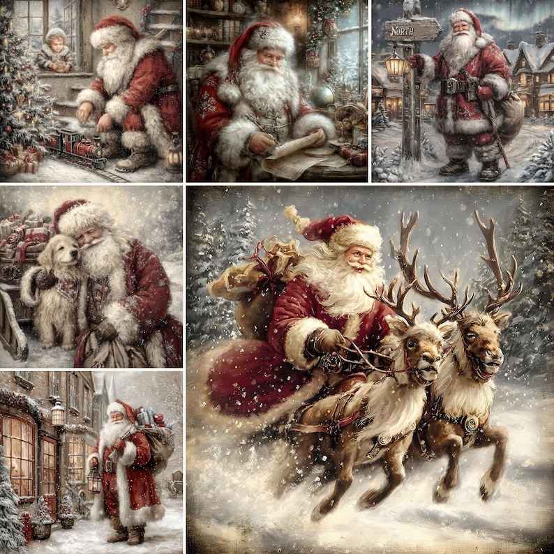 Vintage Santa Clause JPG, Classic Christmas Ornament Design, Printable ...