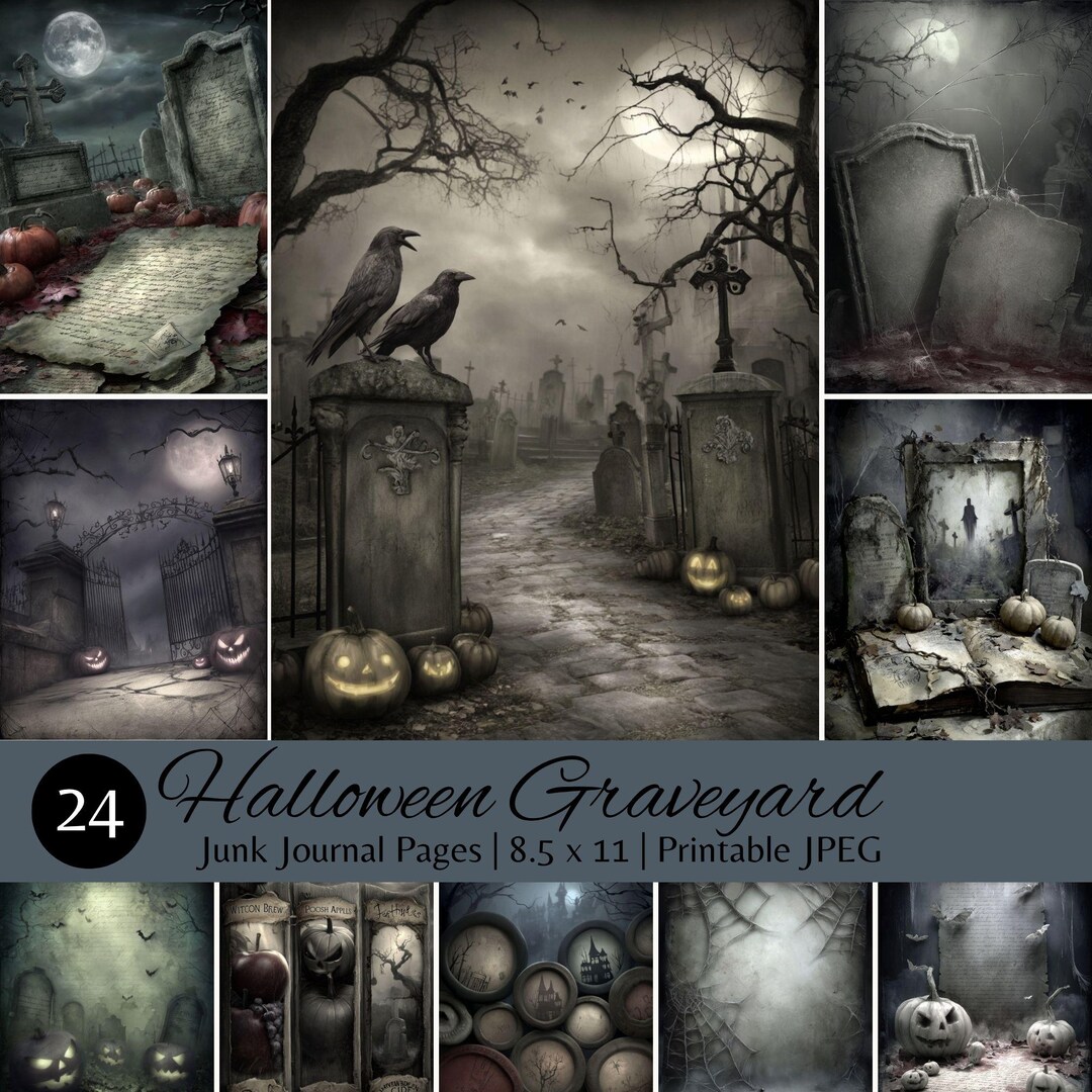 Halloween Graveyard Junk Journal, Printable 24 Pages, Gothic Scrapbook ...