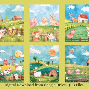 Kids Farm Digital Papers, Cute Animal Printables, Junk Journal Pages ...