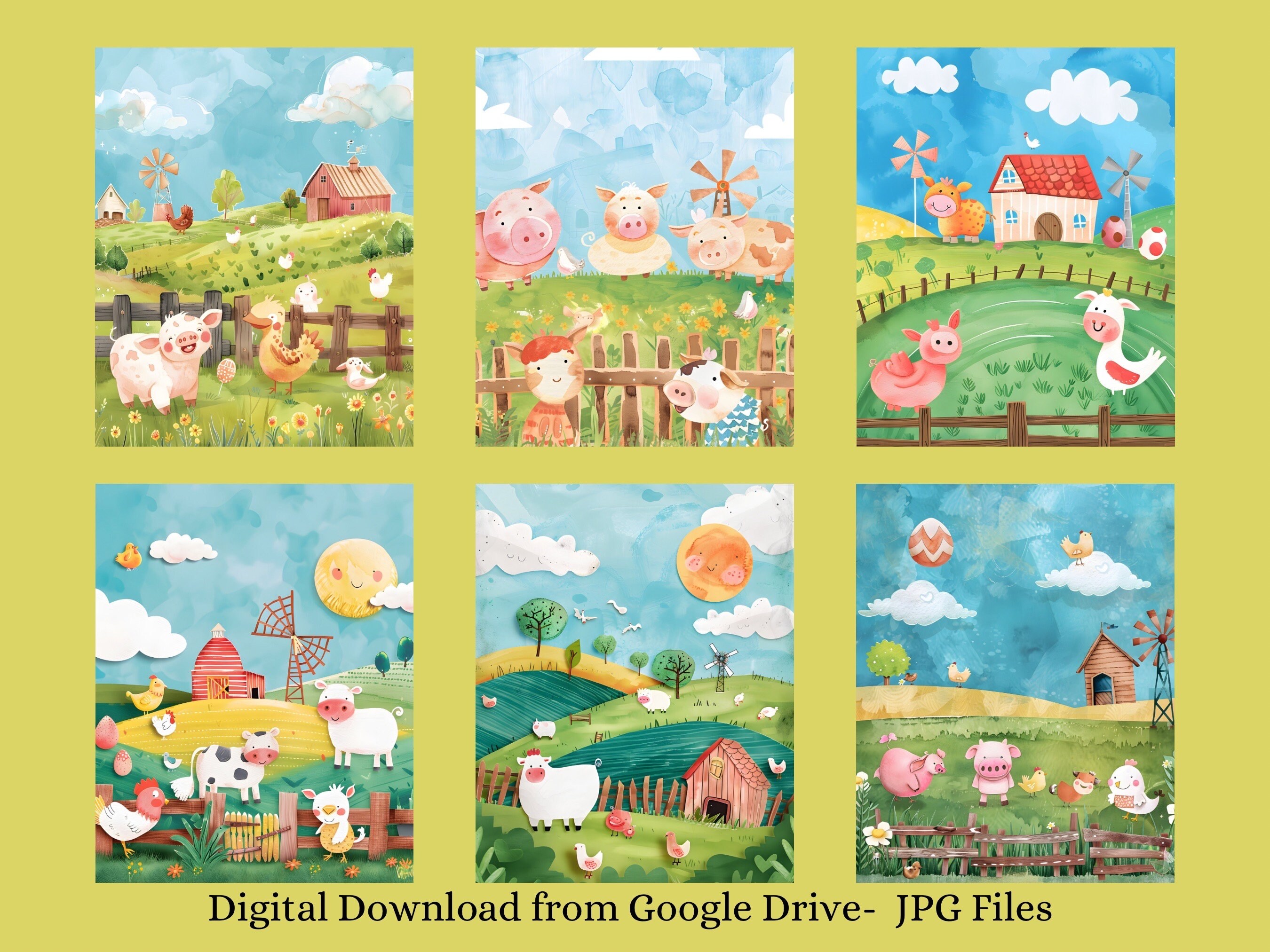 Kids Farm Digital Papers, Cute Animal Printables, Junk Journal Pages ...
