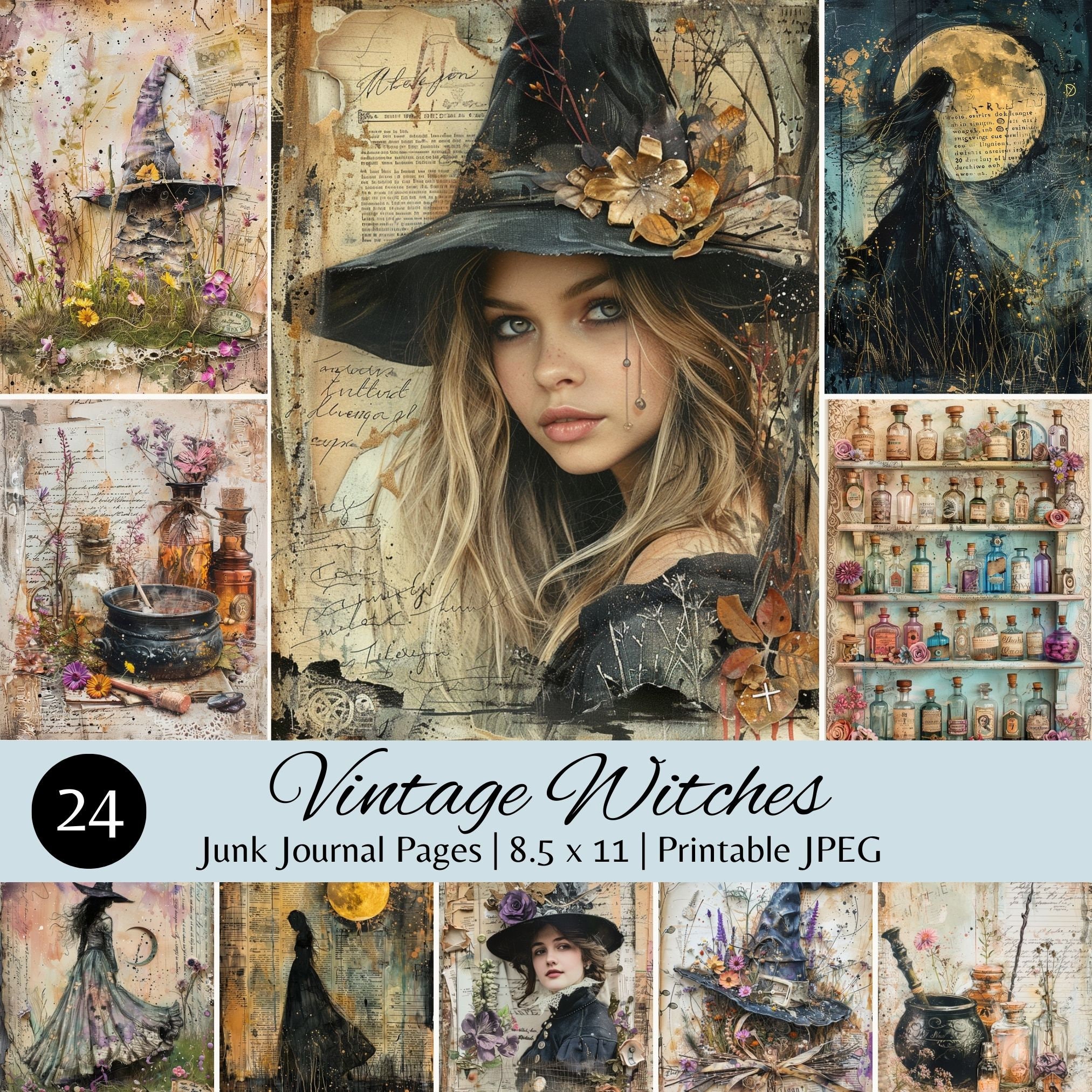 Vintage Witch Junk Journal Pages, Printable Art for Scrapbooking and ...