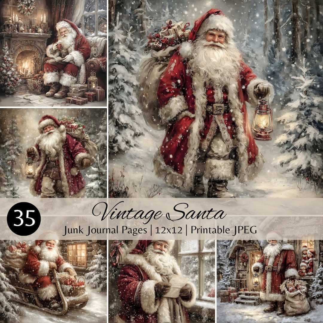 Vintage Santa Clause JPG, Classic Christmas Ornament Design, Printable ...