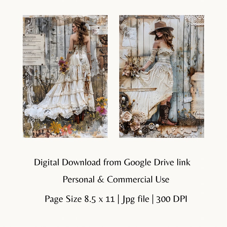 Printable Cowgirl Bride Junk Journal Pages,vintage Western Wedding ...