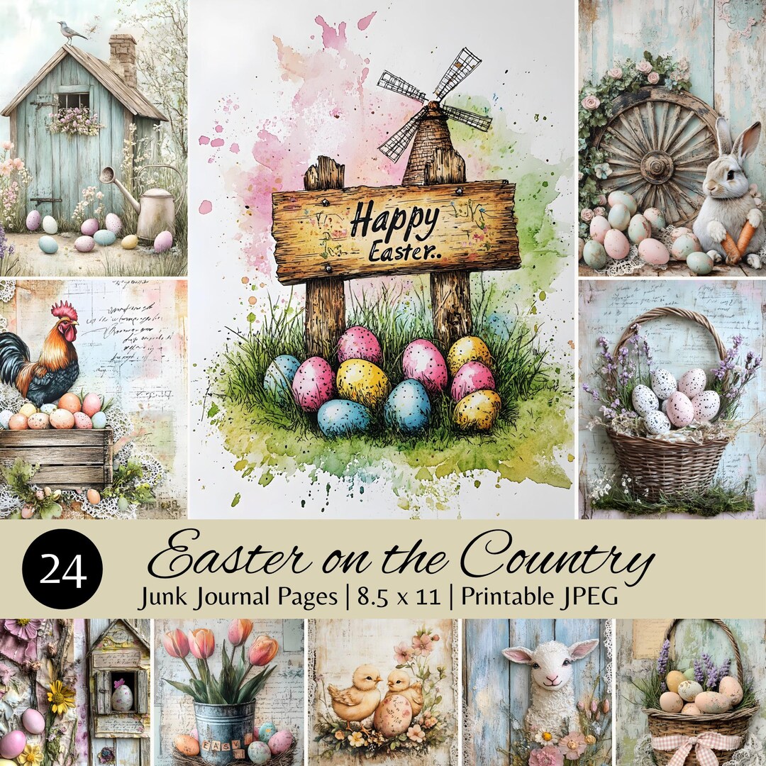 Happy Easter Junk Journal Pages Digital Download, 24 Printable Easter ...