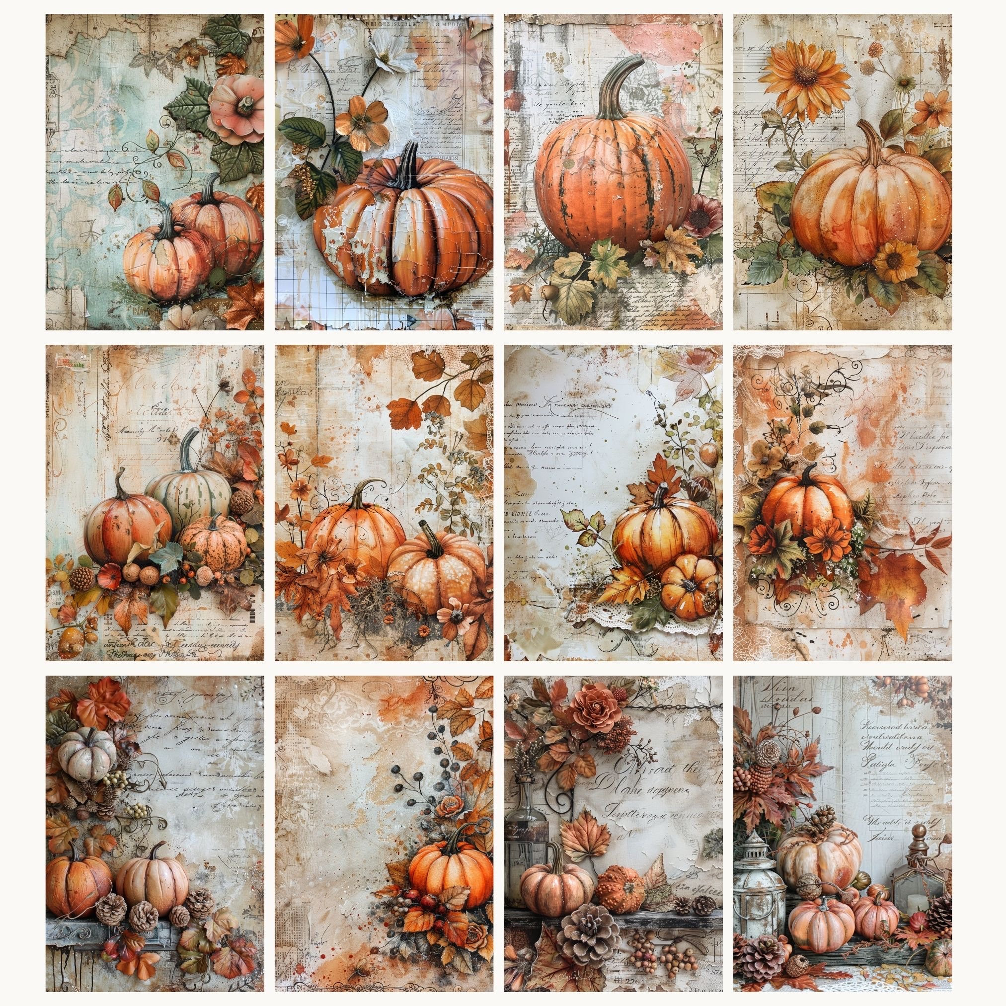 Vintage Fall Pumpkin Junk Journal Pages, 24 Printable Jpegs, 8.5 X 11 ...