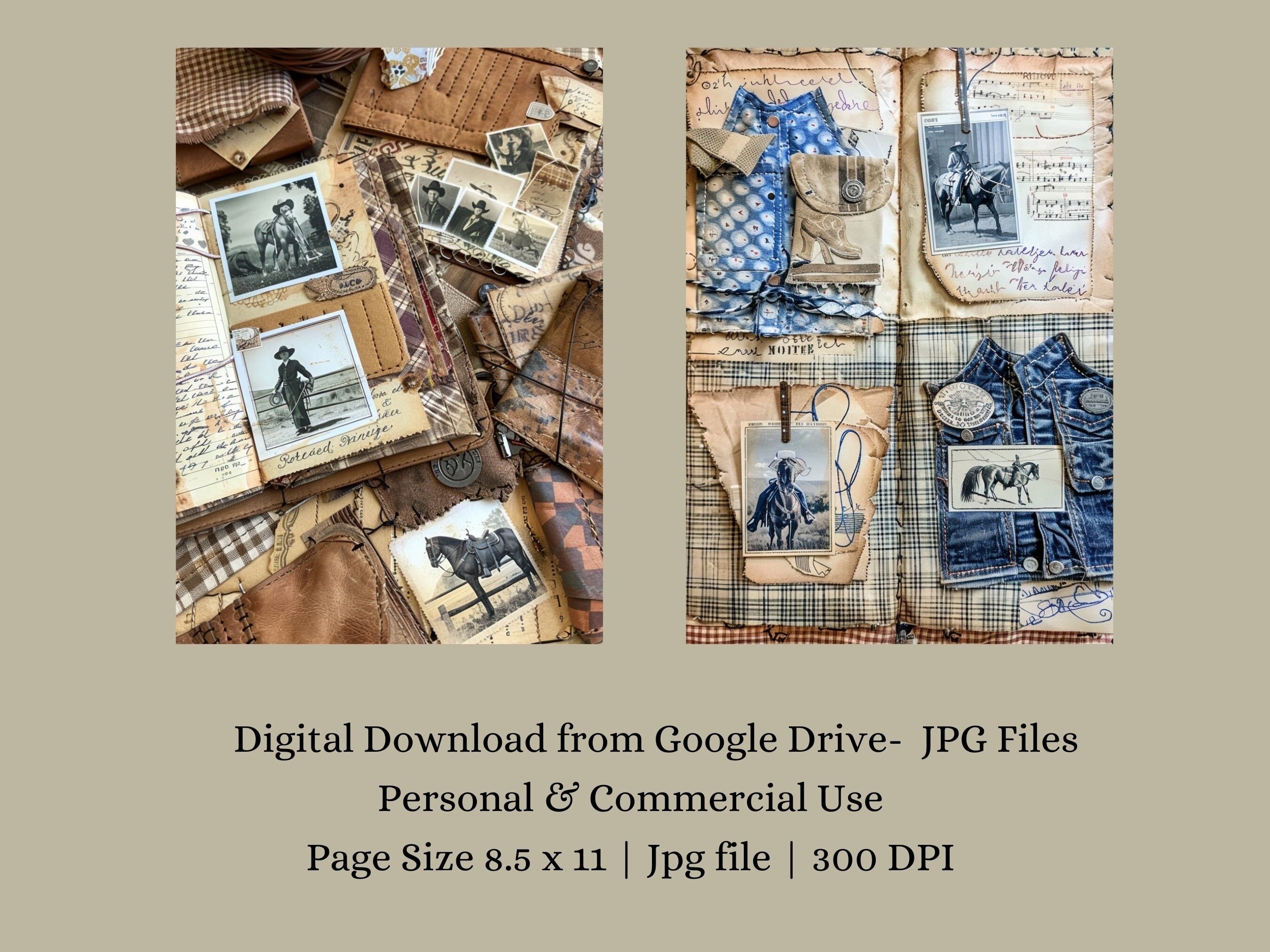 Vintage Western Cowgirl Digital Journal Pages, 8.5x11 Inch Collage ...