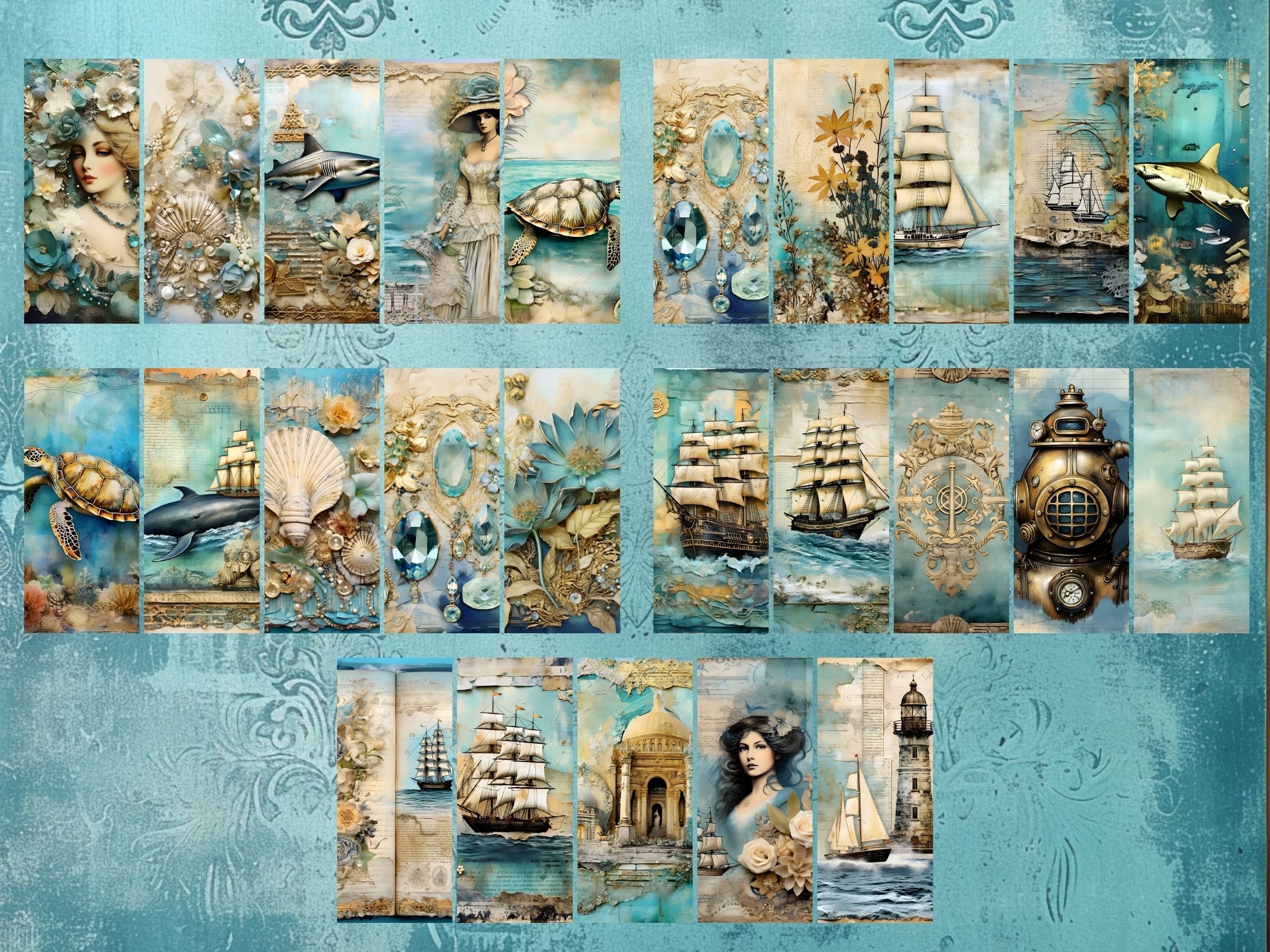 Under the Sea Digital Junk Journal Kit, Ocean Themed Ephemera, Vintage ...